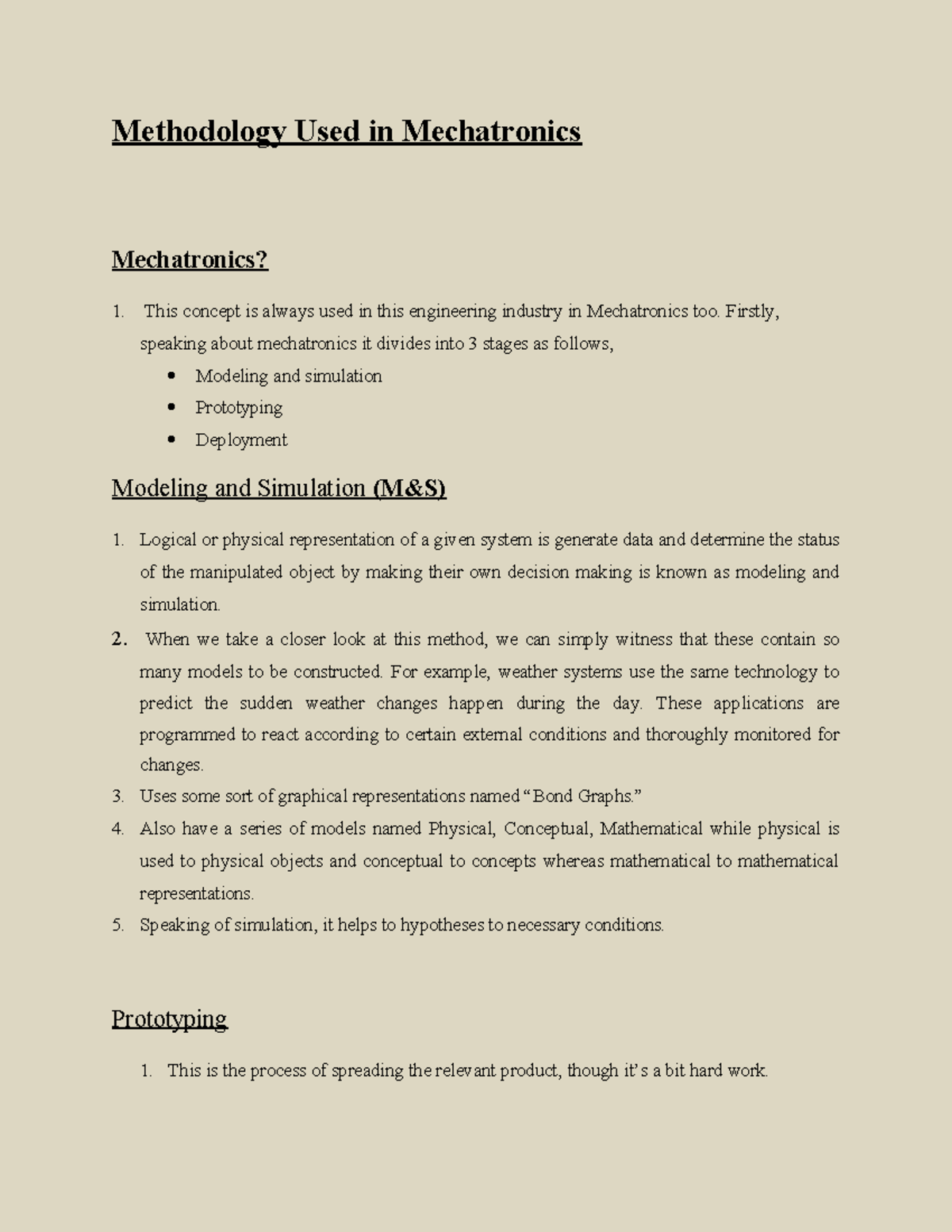 Methodology Used in Mechatronics final - Methodology Used in ...