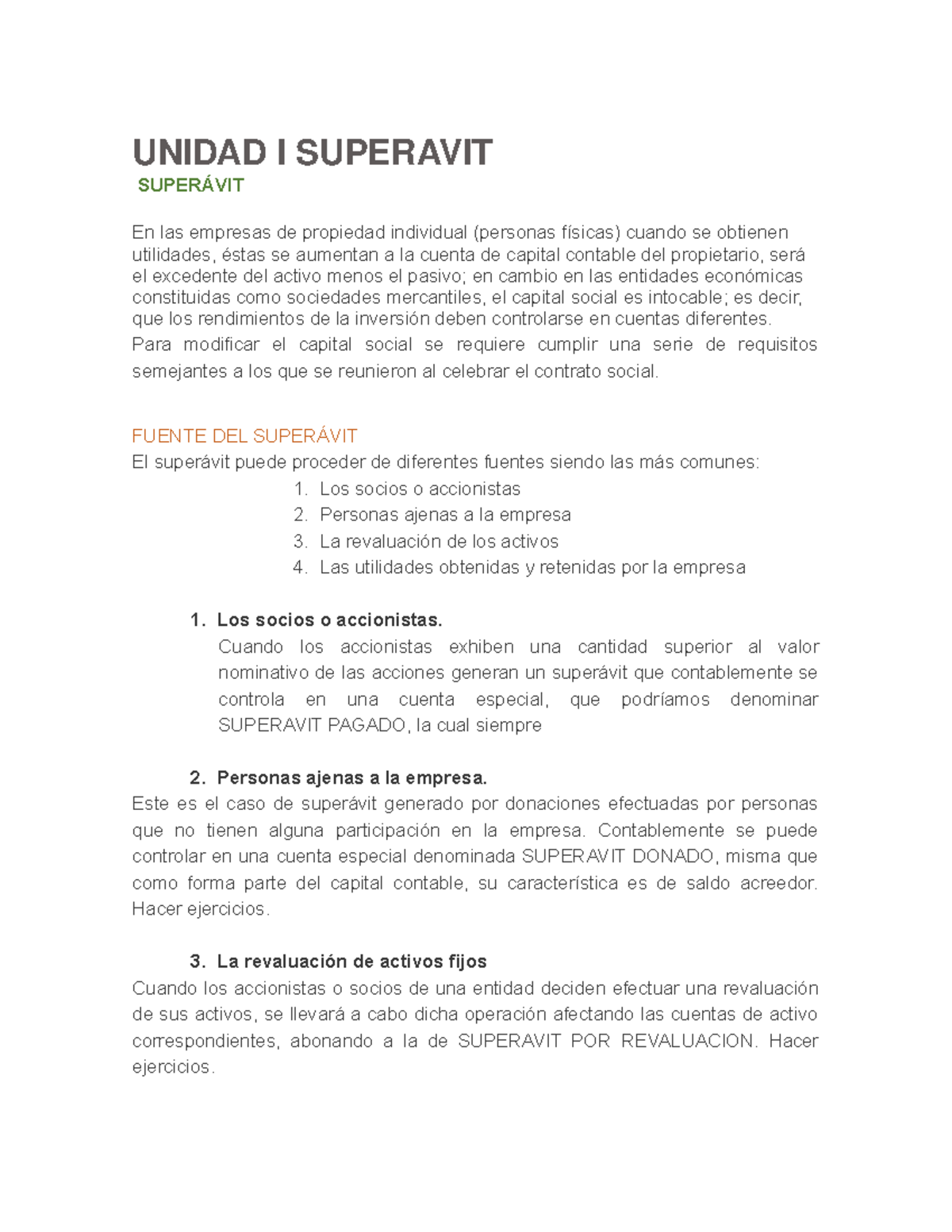 Unidad I Superavit - Apuntes 1 - UNIDAD I SUPERAVIT SUPERÁVIT En las ...