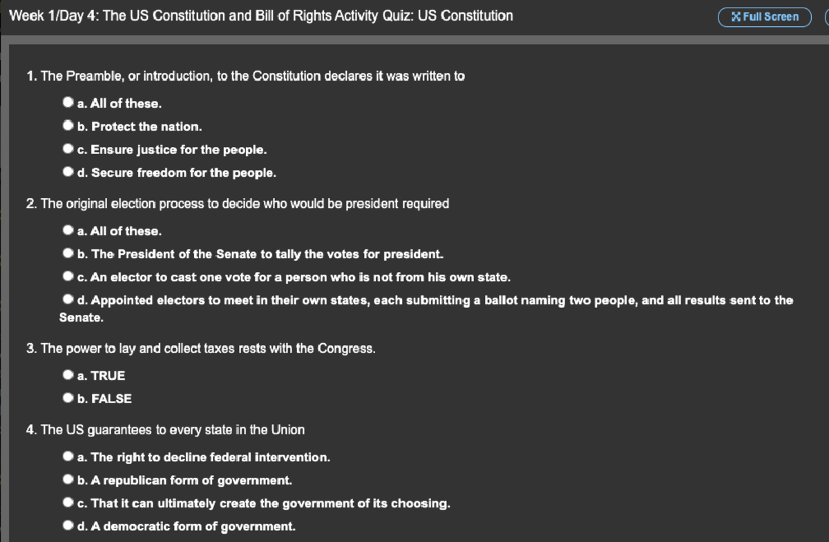 1 - Answer to Globalicium quizzes - Week 4: The US Constitution and ...