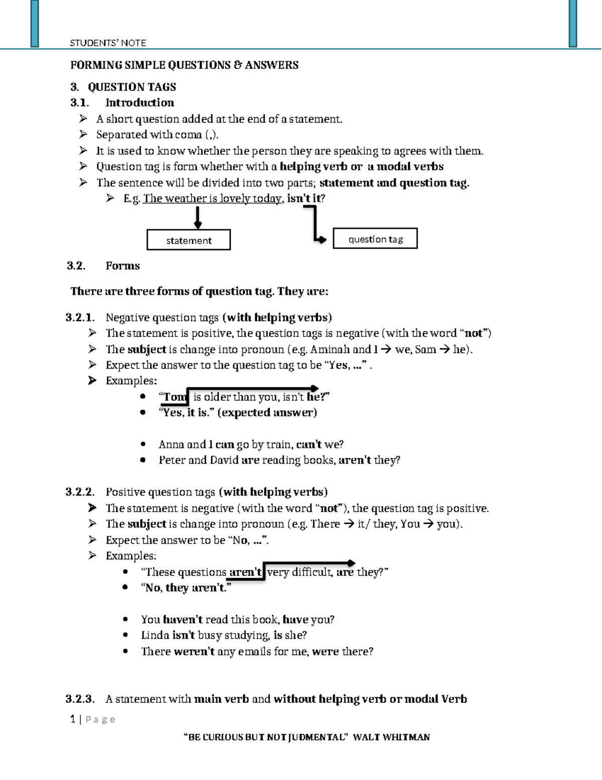 03 Forming Simple Question Question Tag - STUDENTS’ NOTE FORMING SIMPLE ...