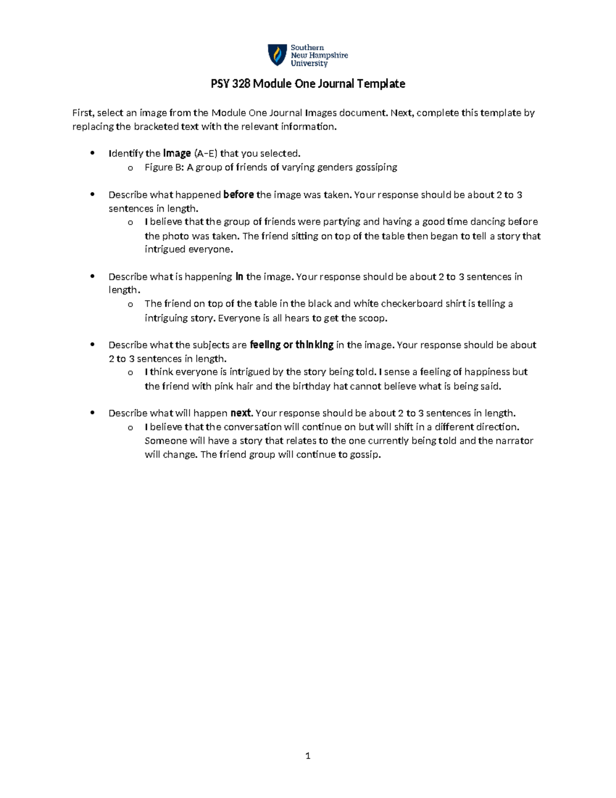 PSY 328 Module One Journal - Next, complete this template by replacing the bracketed text with ...