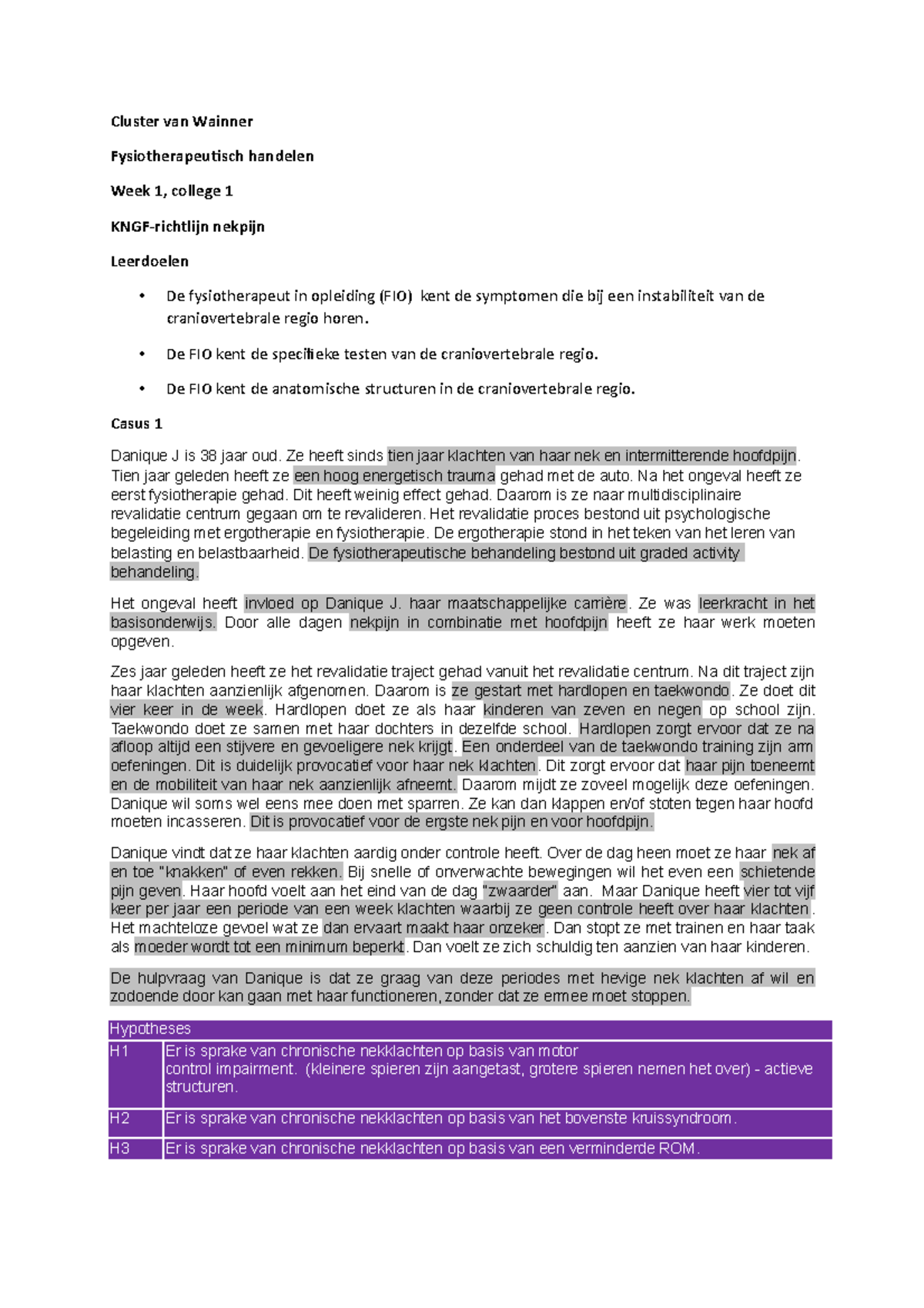 Fysiotherapeutisch handelen 2 - Cluster van Wainner Fysiotherapeutisch ...