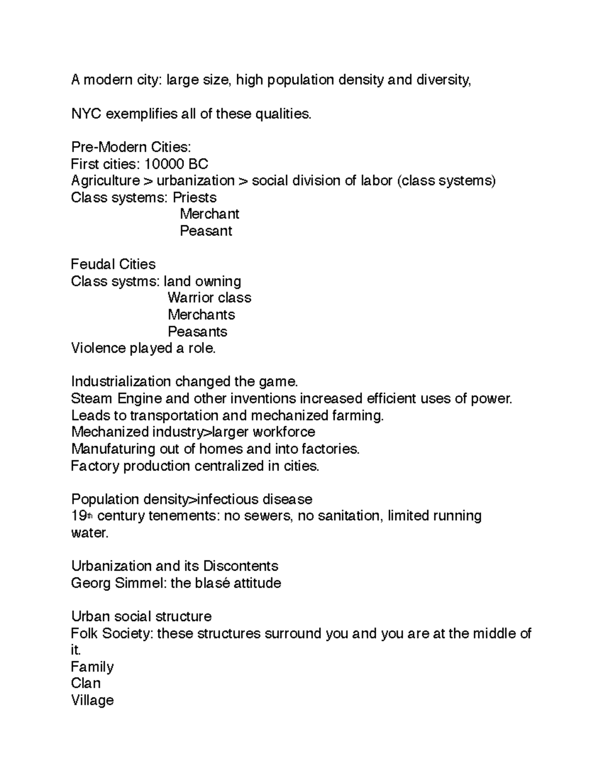 Urban soc notes Chapter 1 - A modern city: large size, high population ...