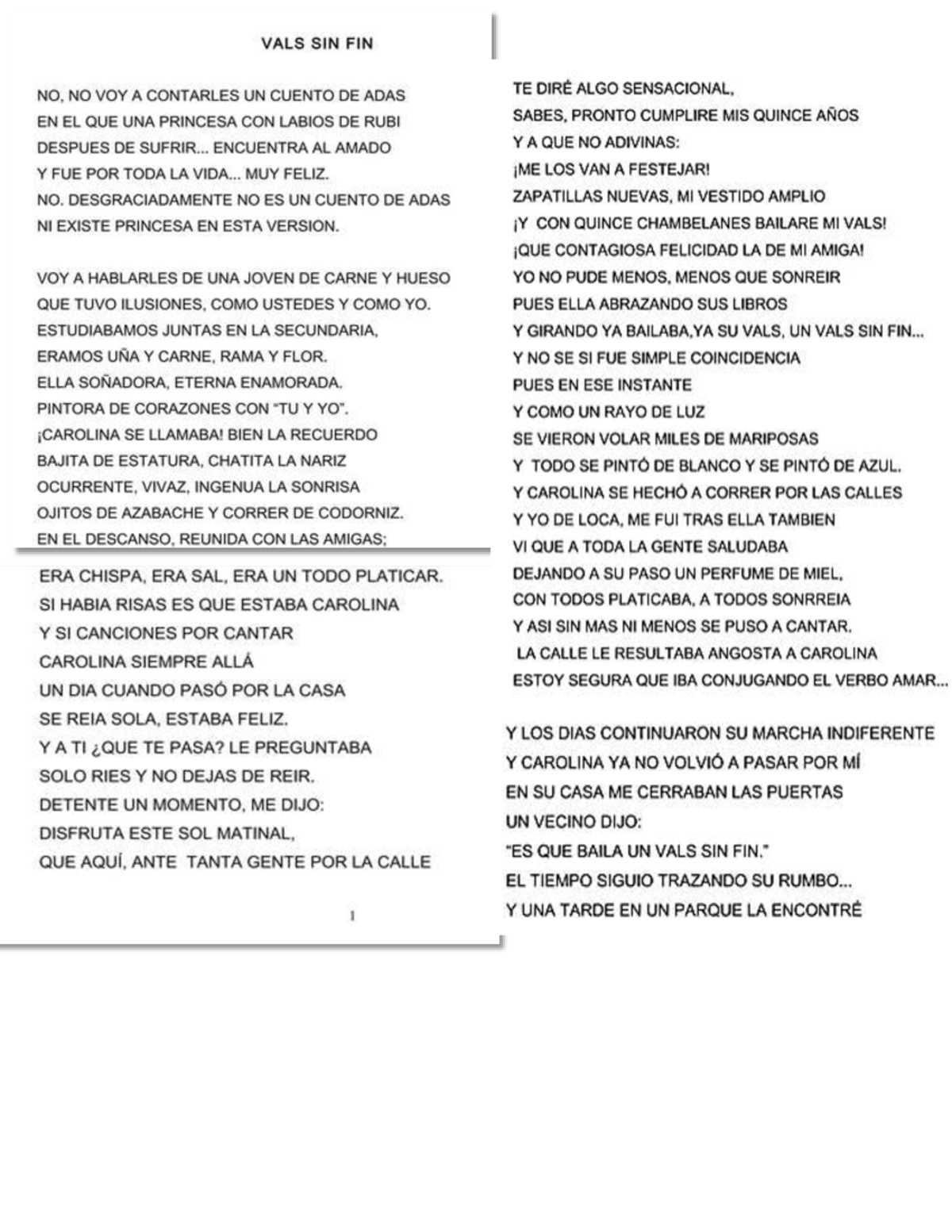 UN VALS SIN FIN - POESIA - VALS SIN FIN NO, NO VOY A CONTARLES UN CUENTO DE ADAS TE DIRÉ ALGO ...