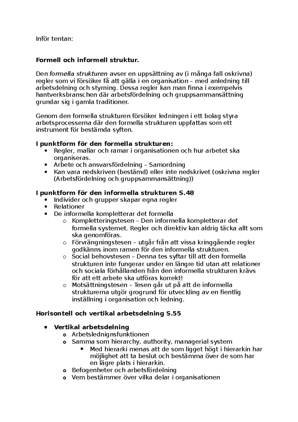 Inför tentan - Inför tentan: Formell och informell struktur. Den ...