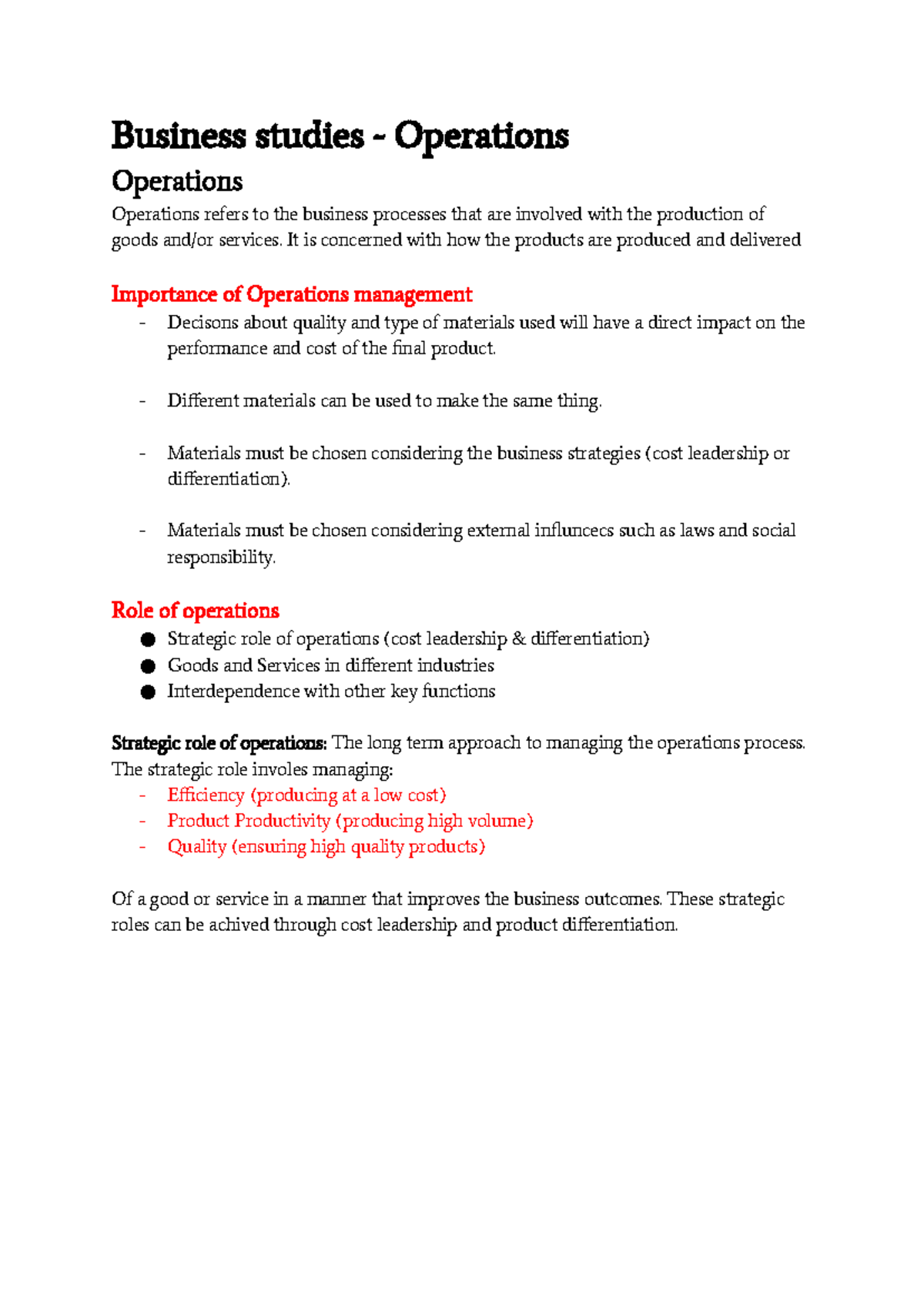 Business Notes - Business studies - Operations Operations Operations ...