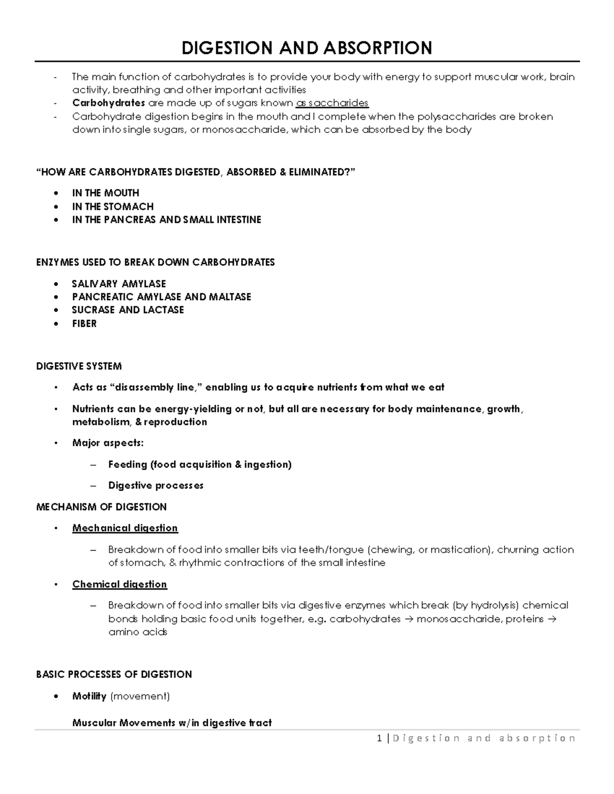 Digestion - Biochemistry Notes - DIGESTION AND ABSORPTION The main ...