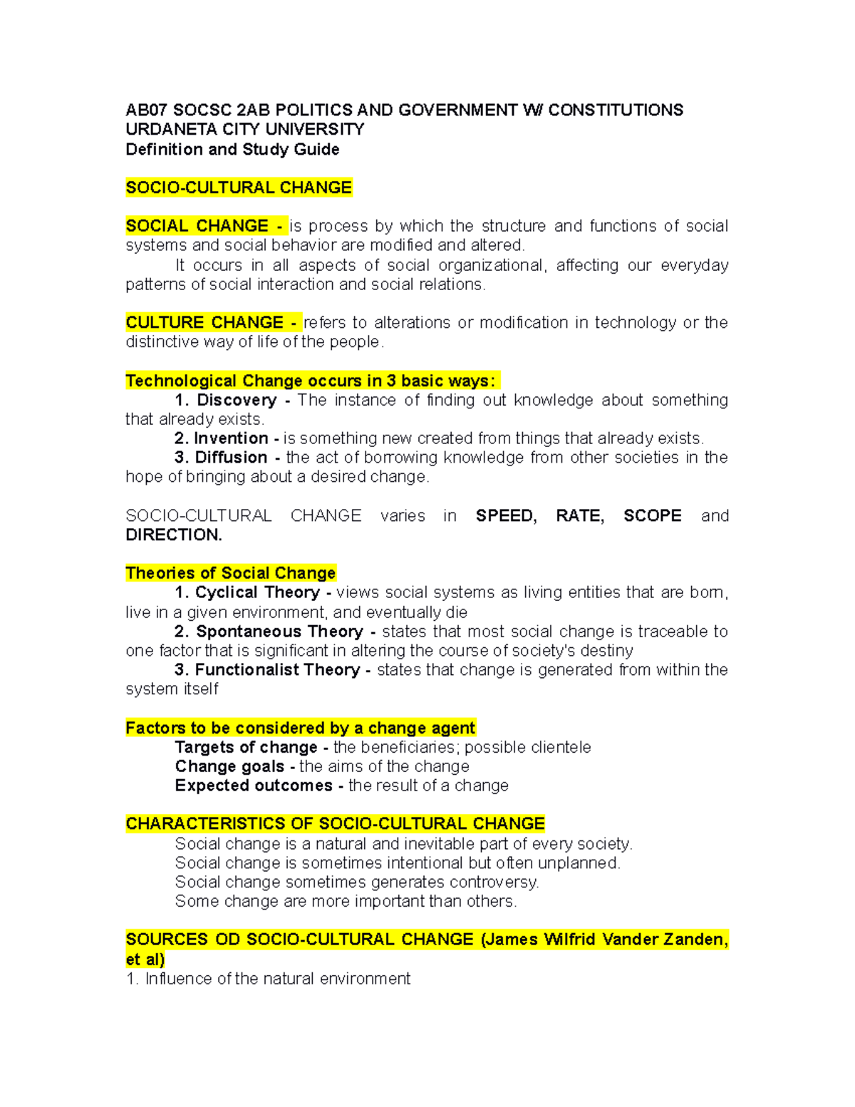 Socio- Cultural Change AND Ethnic Groups - AB07 SOCSC 2AB POLITICS AND ...