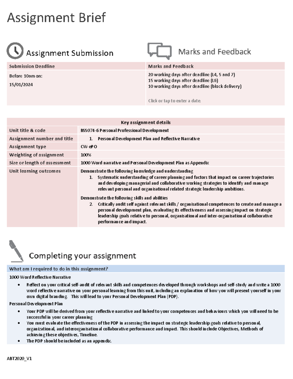 BSS074-6 PPD Assignment Brief - Assignment Brief ABT2020_V What am I required to do in this ...