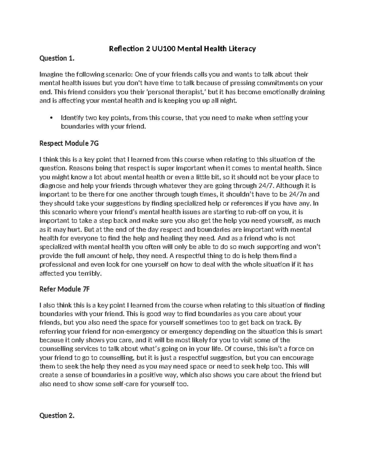 Reflection 2 UU100 Mental Health Literacy - Reflection 2 UU100 Mental ...