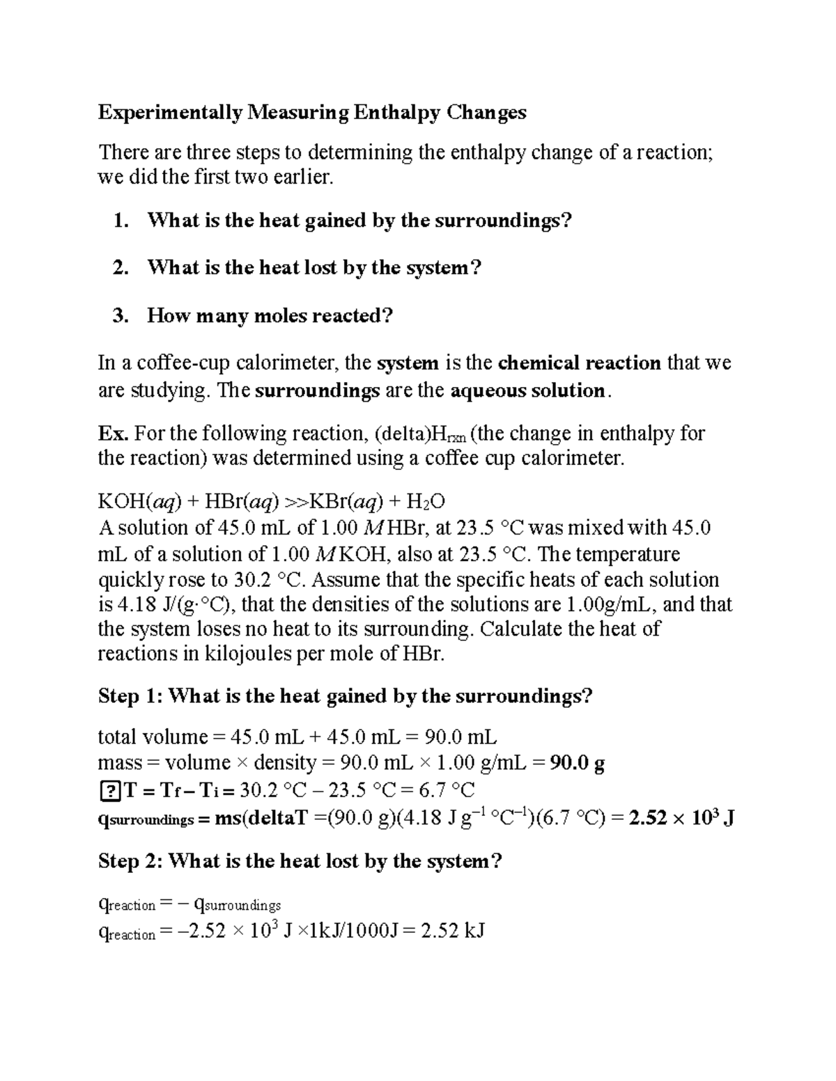 General Chemistry Lecture Notes - Experimentally Measuring Enthalpy ...