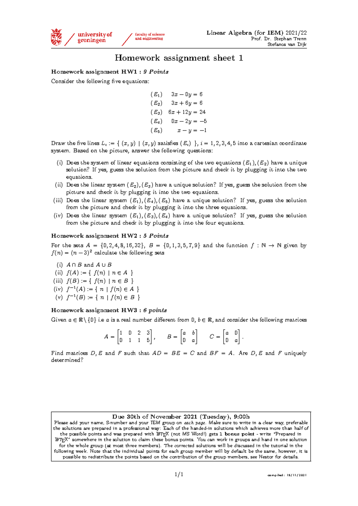 HWsheet 1 - LA HW 1 - Linear Algebra (for IEM) 2021/ Prof. Dr. Stephan ...