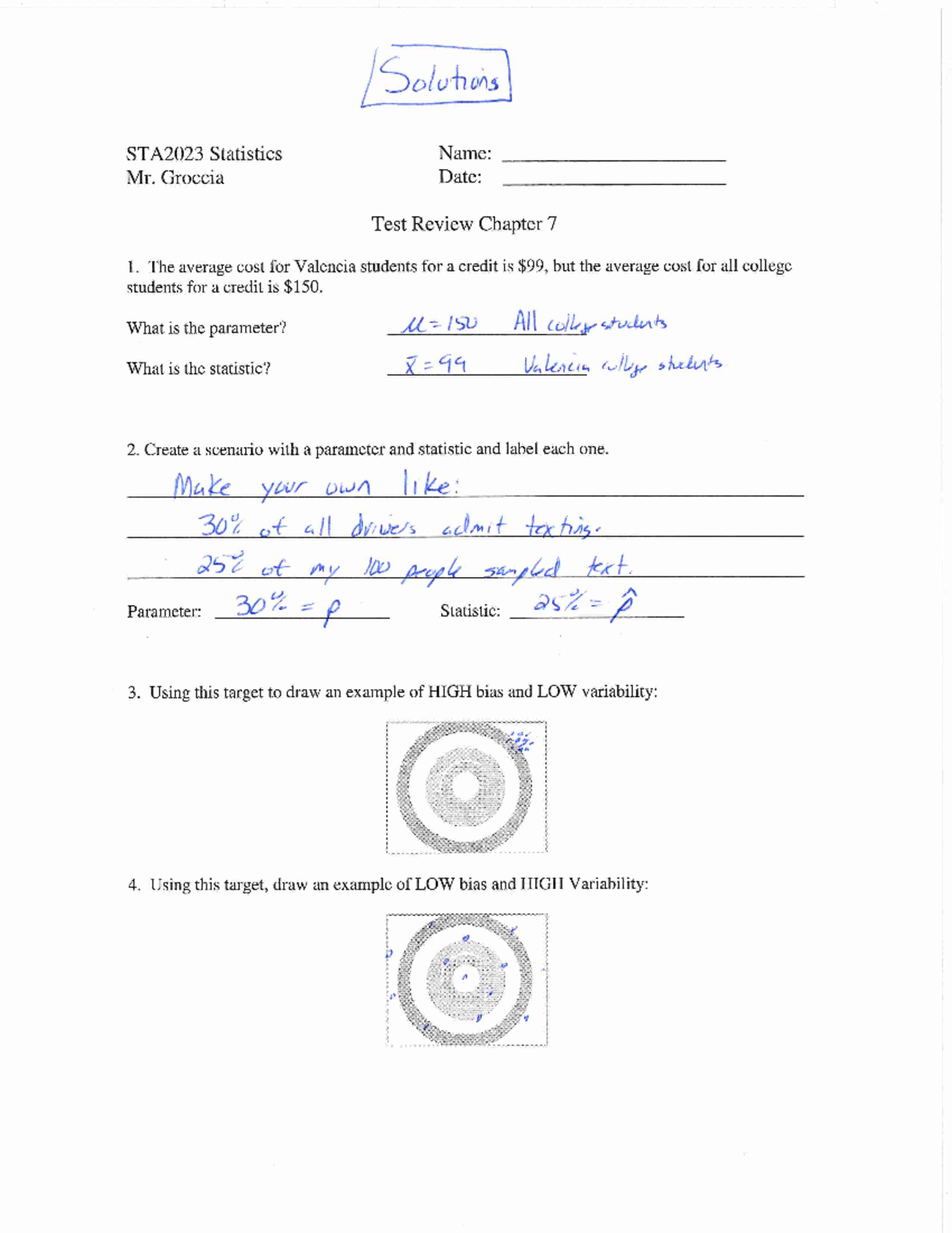 Test 3 Chapter 7 Review Solutions(1)-1 - STA 2023 - Studocu