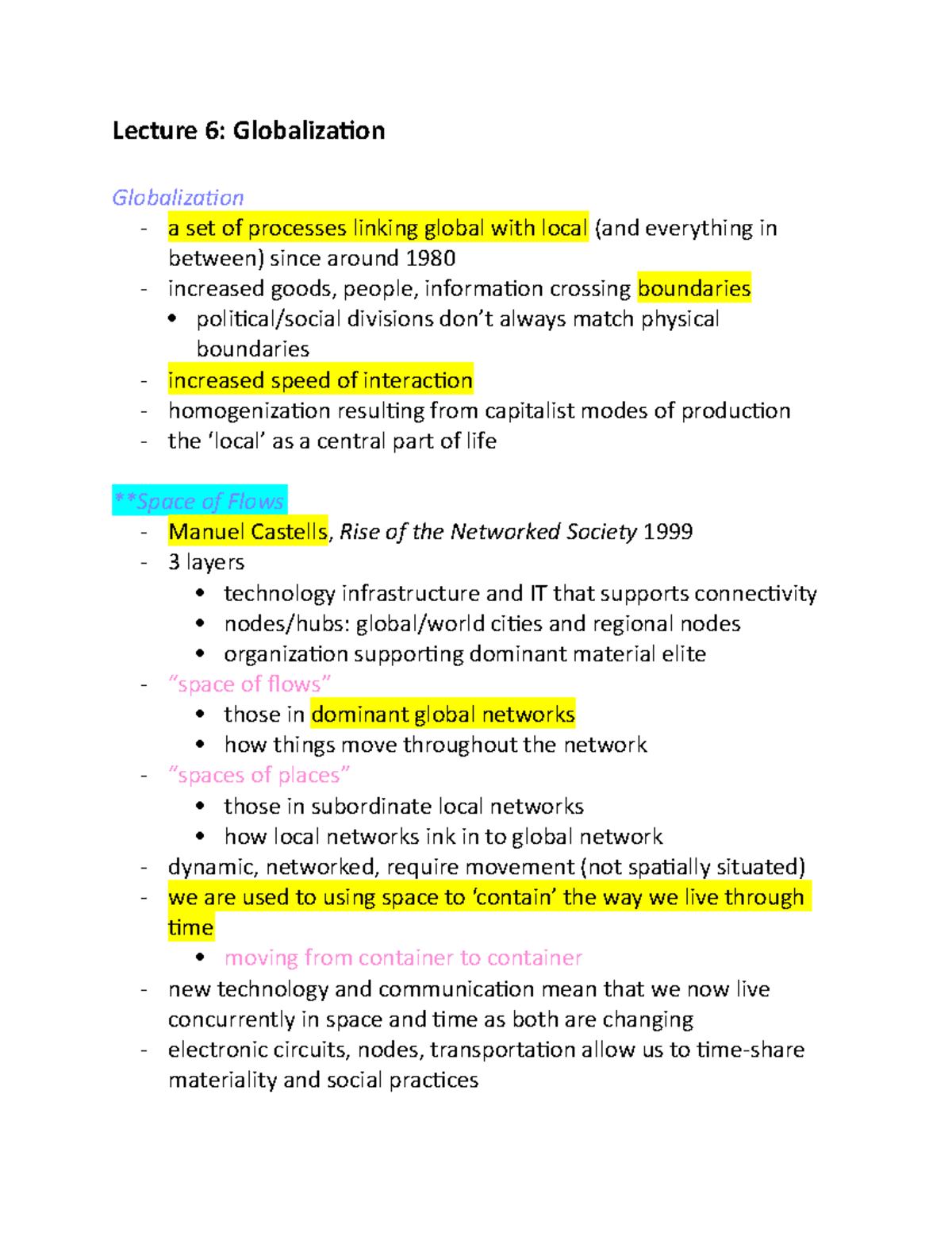 Lecture 6 - notes - Lecture 6: Globalization Globalization - a set of ...