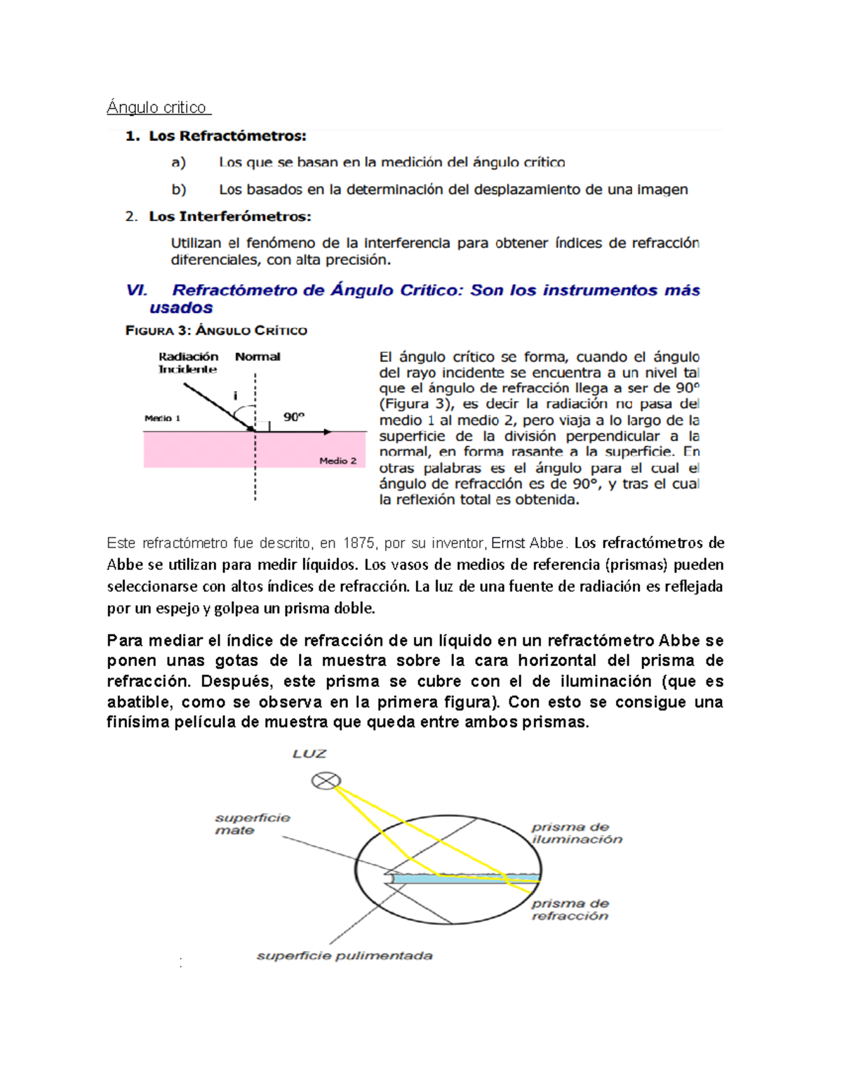Refractómetro DE ABBE : Características y principios - Ángulo critico ...