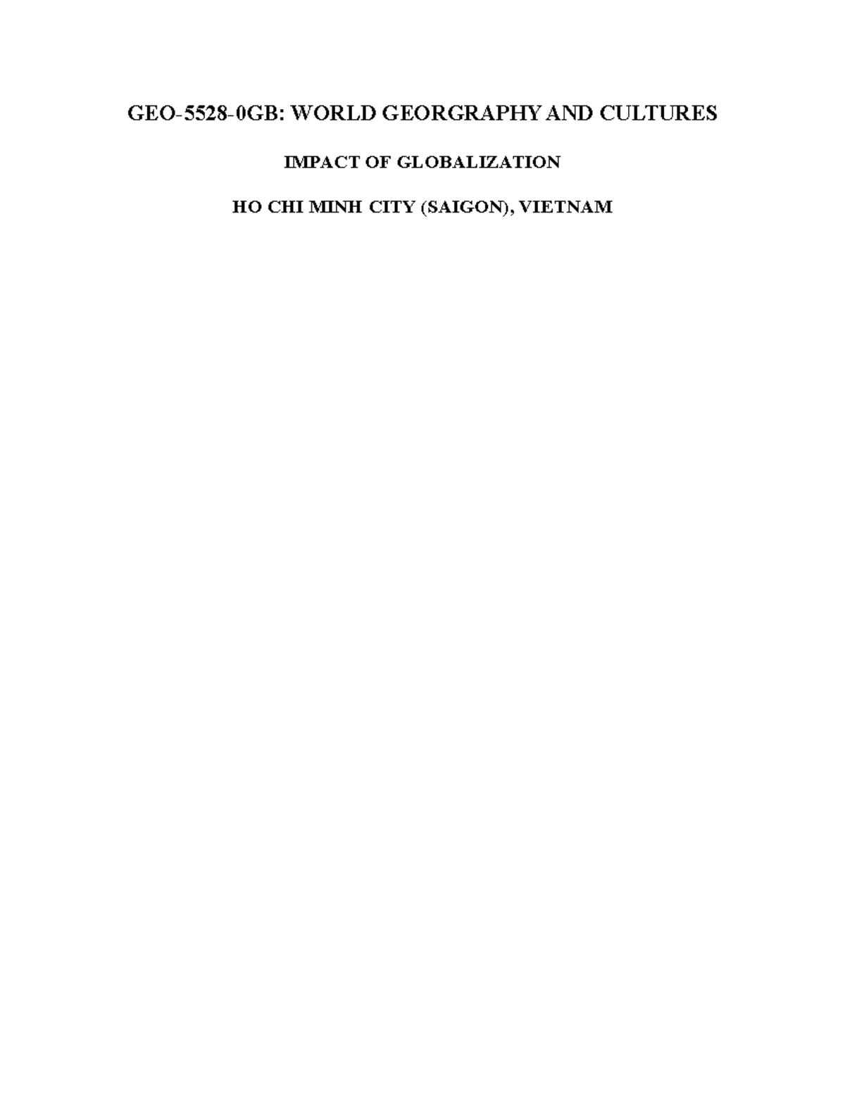 Impact of Globalization - GEO-5528-0GB: WORLD GEORGRAPHY AND CULTURES ...