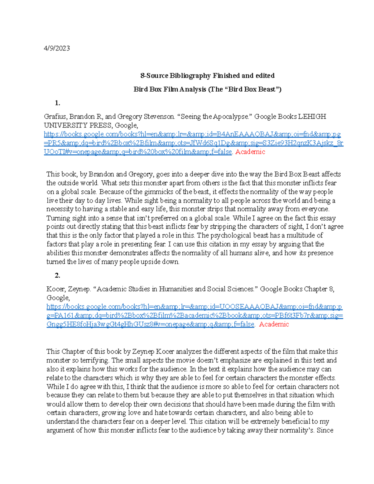 Citing Sources Example - 4/9/ 8-Source Bibliography Finished and edited ...