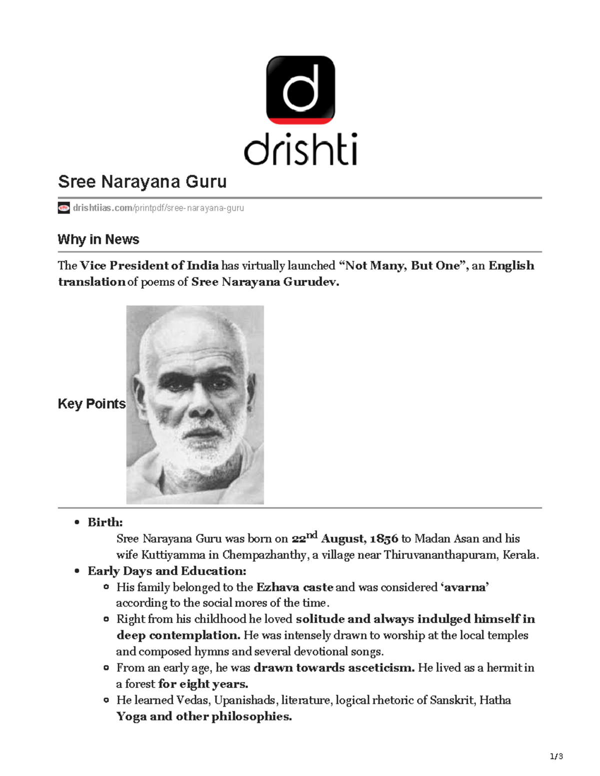 sree narayana guru - 1/ Sree Narayana Guru drishtiias/printpdf/sree ...