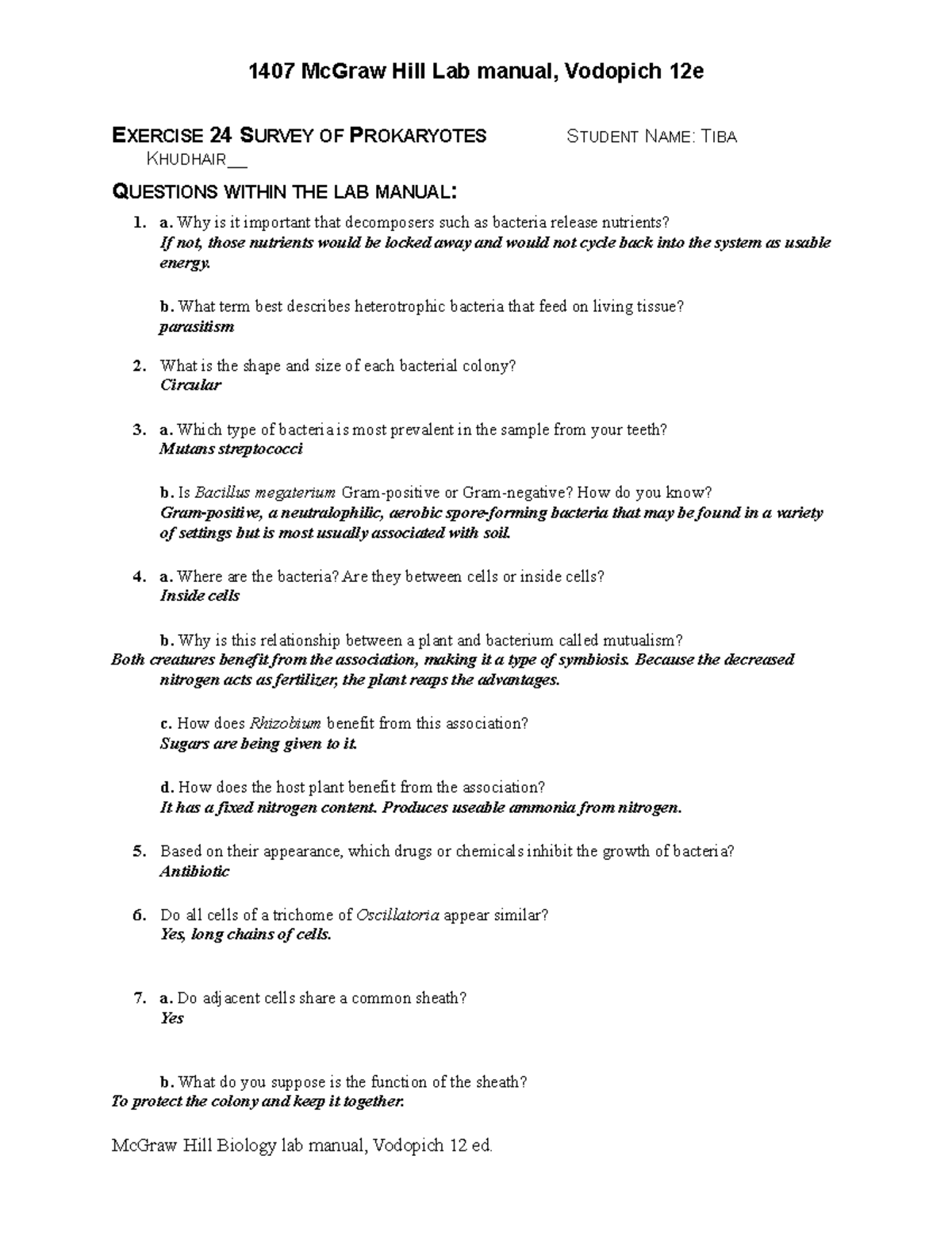 Lab 24 Prokaryotes lab submission - 1407 McGraw Hill Lab manual ...