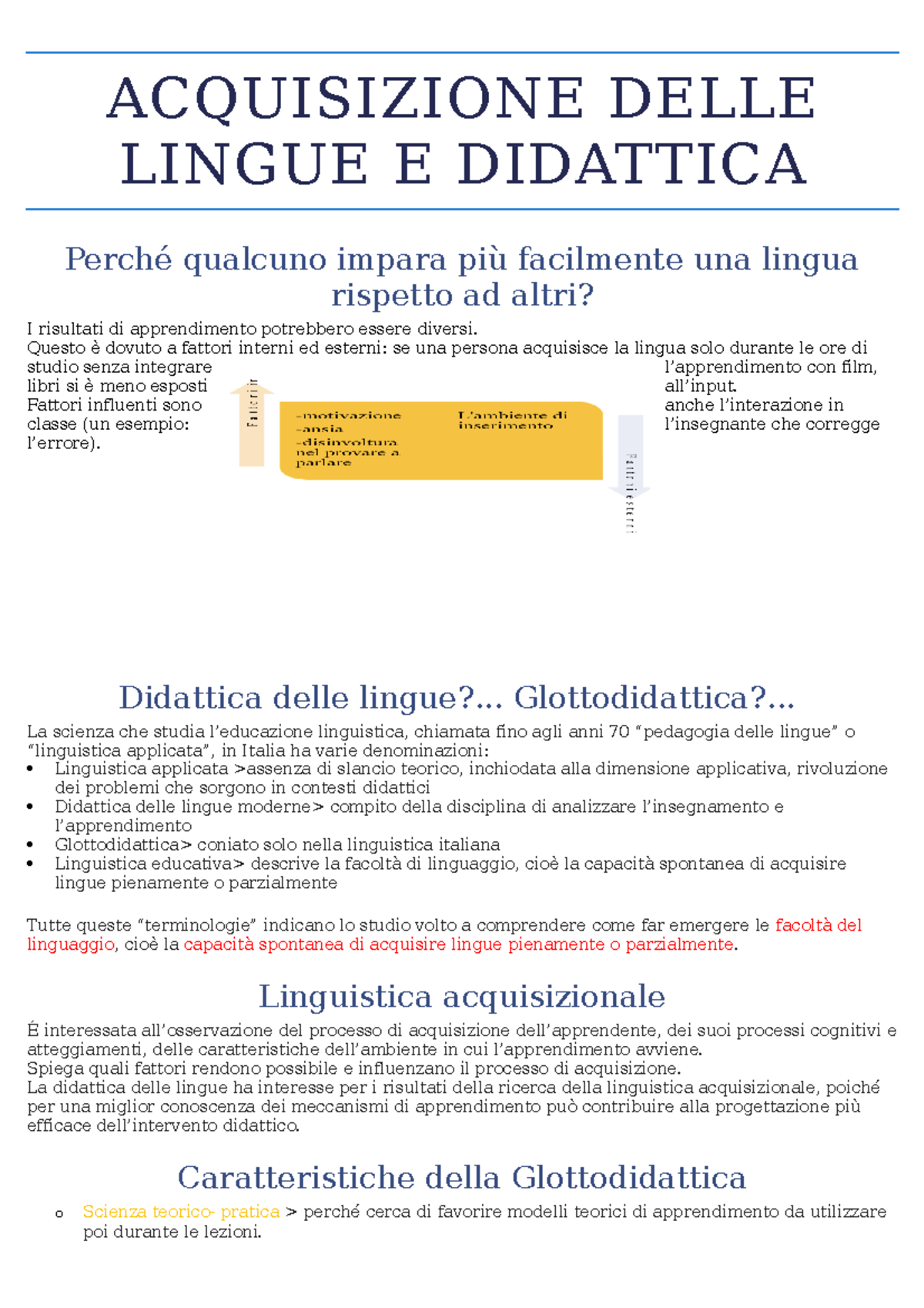 Acquisizione Delle Lingue E Didattica - ACQUISIZIONE DELLE LINGUE E ...