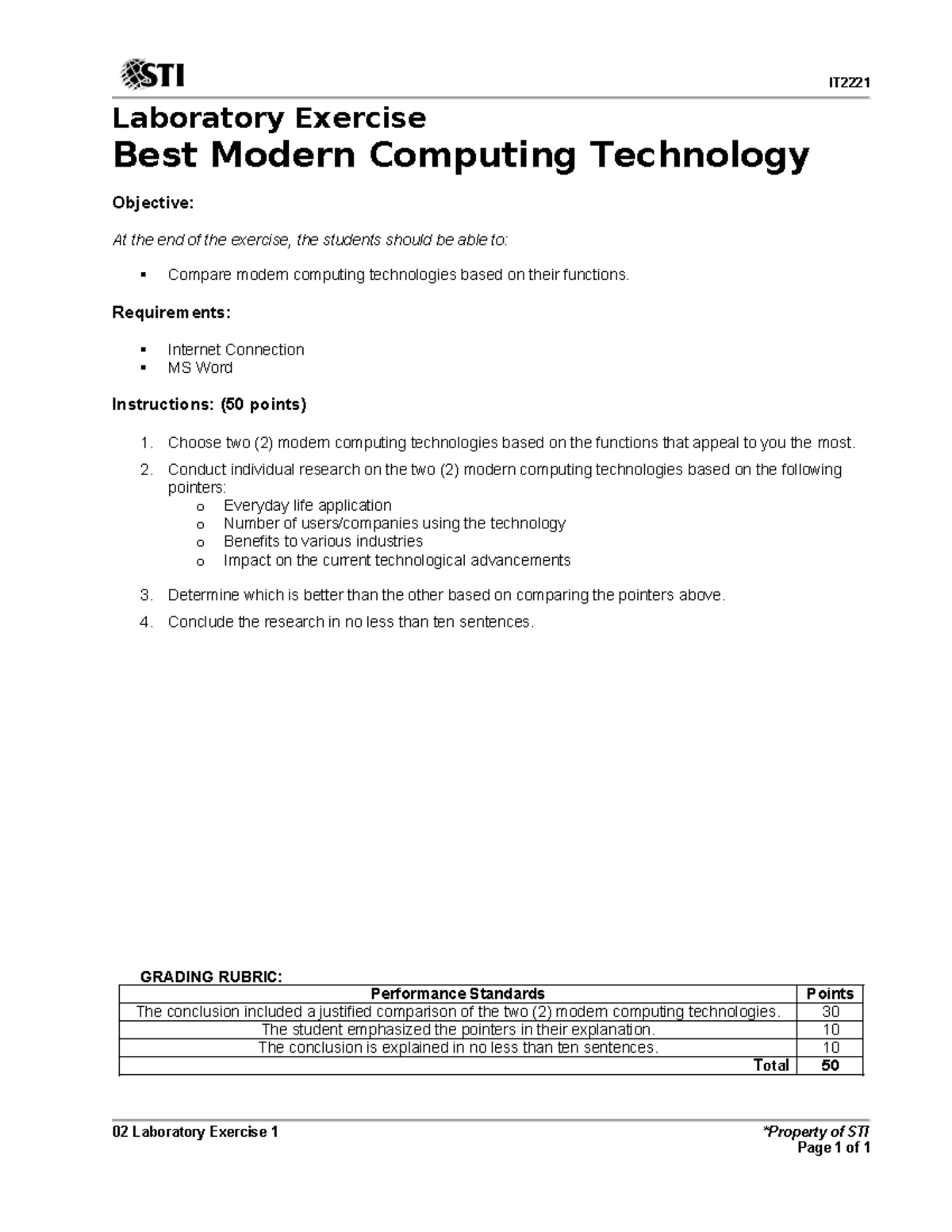 02 Laboratory Exercise 1 - IT Laboratory Exercise Best Modern Computing ...