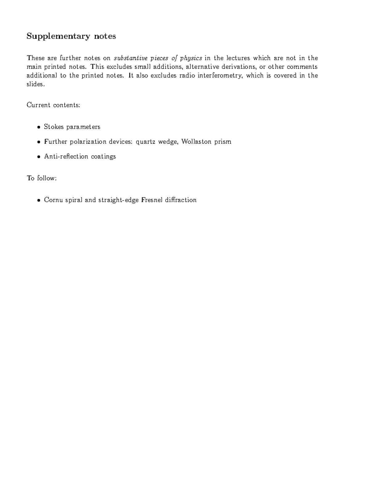 Section 6 - Supplementary - Supplementary notes These are further notes ...