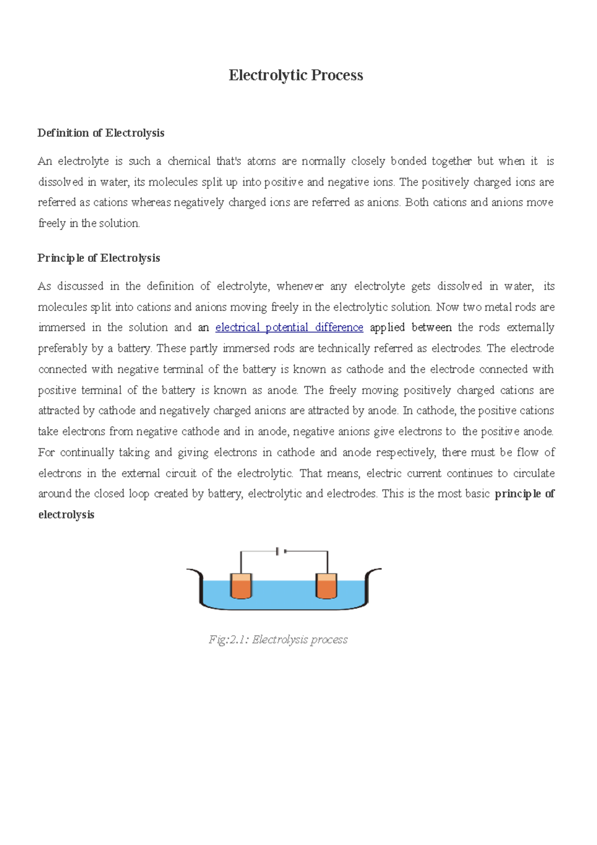 UEE Module 4 - Electrolytic Process Definition of Electrolysis An ...