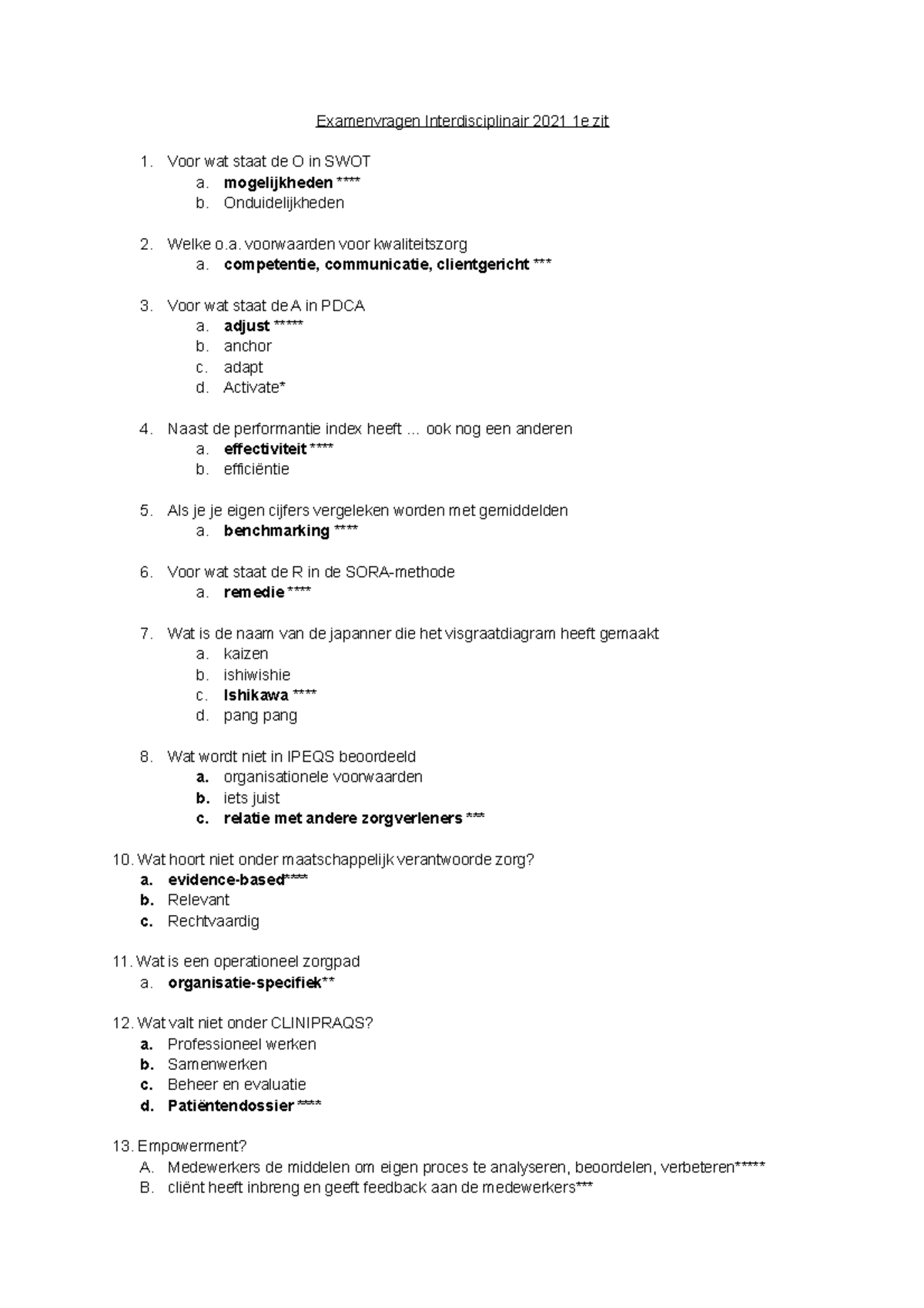 Examenvragen Interdisciplinair 2021 1e zit - mogelijkheden **** b ...