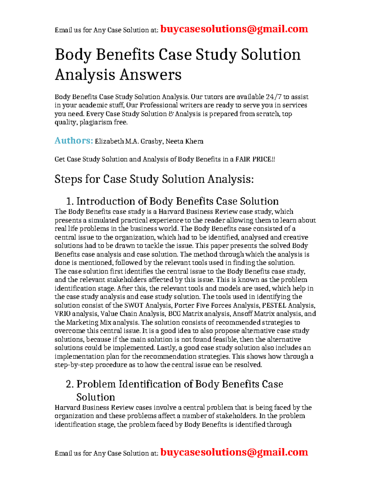 Body Benefits Case Study Solution Analysis - Our tutors are available ...