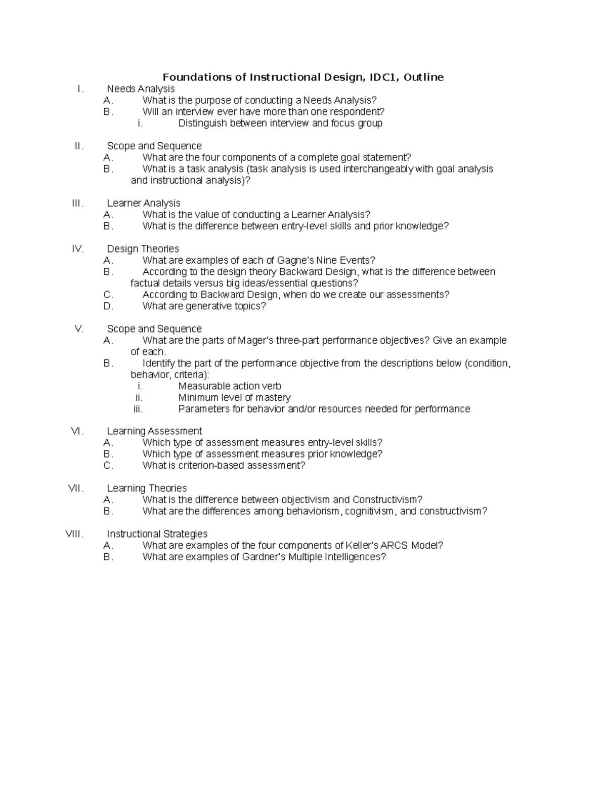 Foundations Of Instructional Design Outline Idc1 No Answers Foundations Of Instructional