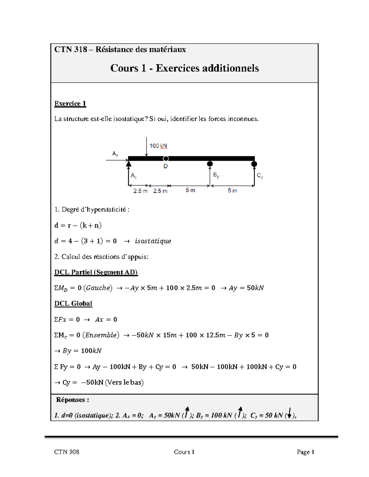 Excercises en classe cours 1 Version finale - CTN 318 – Résistance des ...