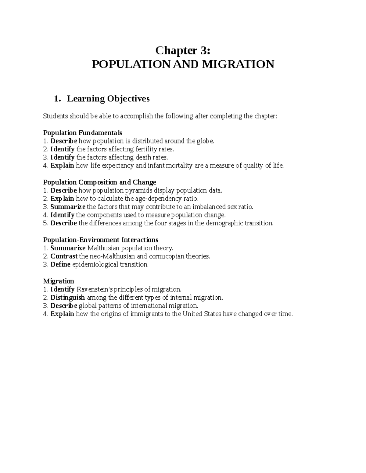 Chapter 3 Objectives Study Guide - Chapter 3: POPULATION AND MIGRATION ...