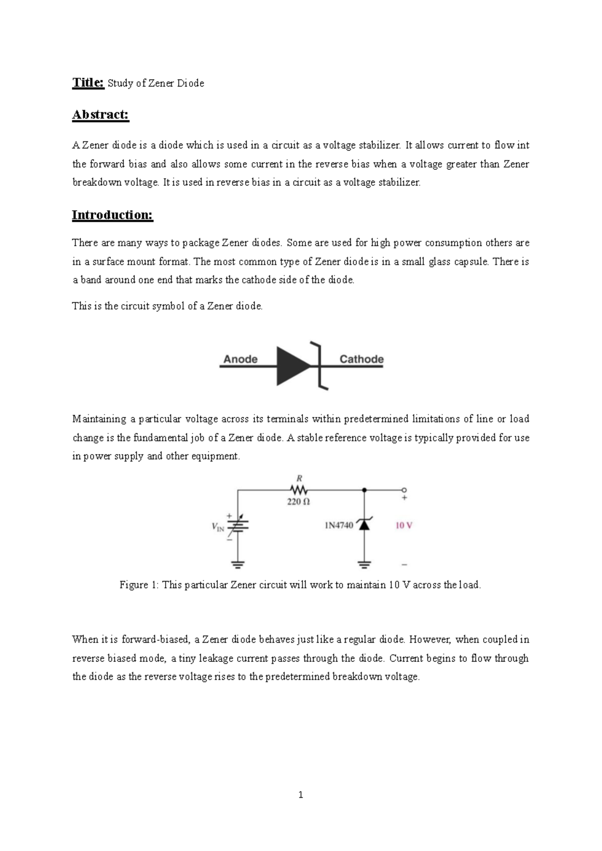 G4R4 - it's a lab report - Title: Study of Zener Diode Abstract: A ...