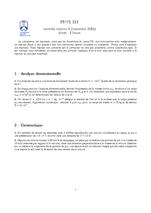 TD2 exo Chocs élastiques corrigé - Corrigé d’exercice PHYS 101 – TD 2 Choc Énoncé Cet exercice ...
