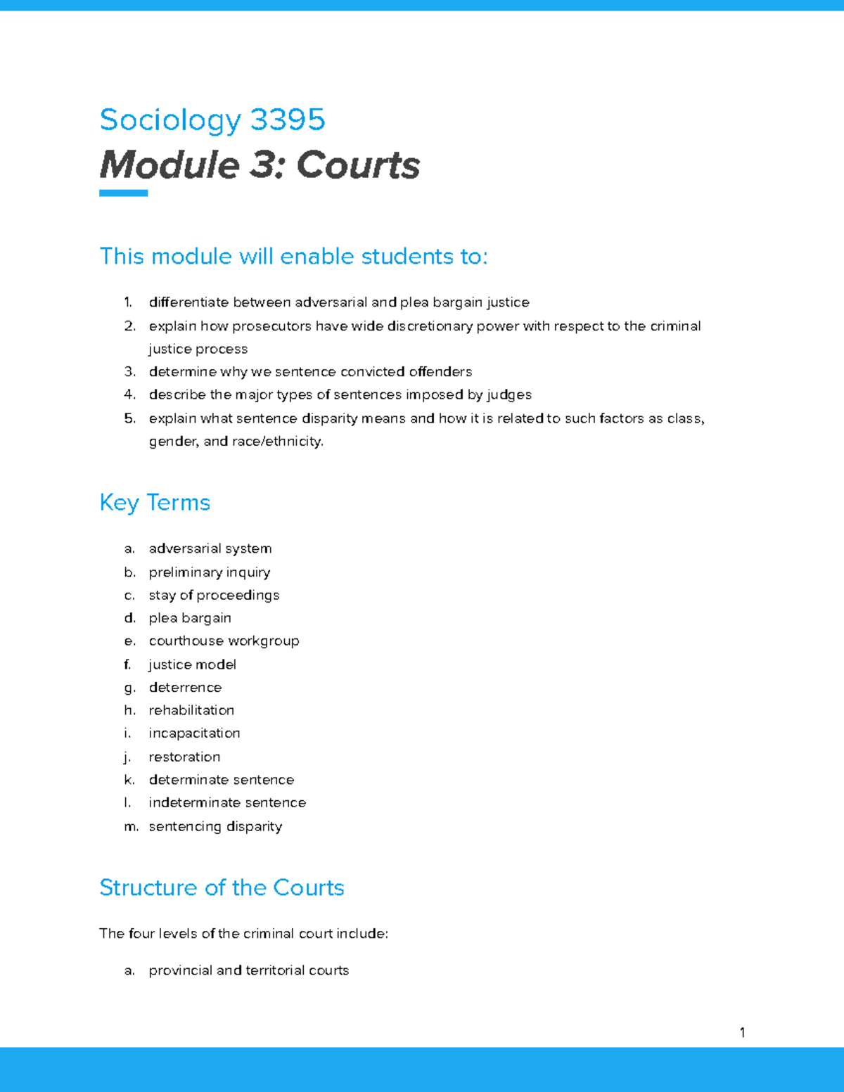 Soci 3395 Module 3 - lecture notes - Sociology 3395 Module 3: Courts ...