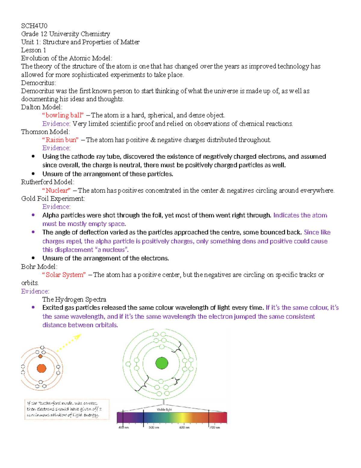 OVS Unit 1 Structure And Properties Of Matter Notes - SCH4U Grade 12 ...