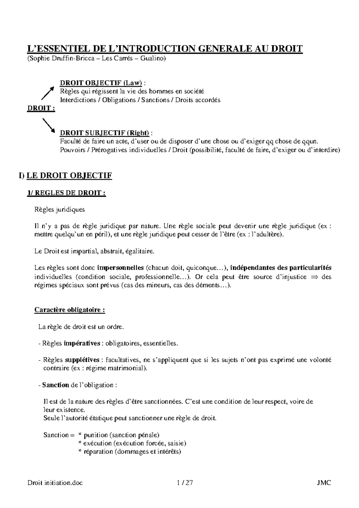 Intro au droit pdf - L’ESSENTIEL DE L’INTRODUCTION GENERALE AU DROIT (Sophie Druffin-Bricca ...