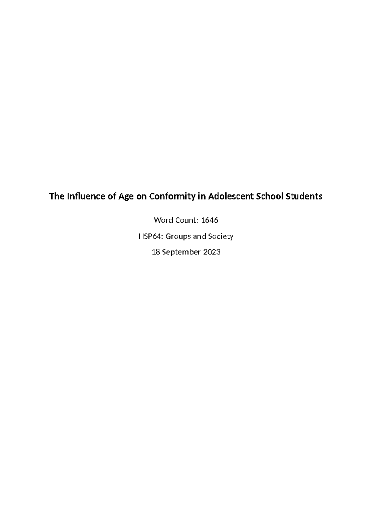 Conformity in School Students - The Influence of Age on Conformity in ...