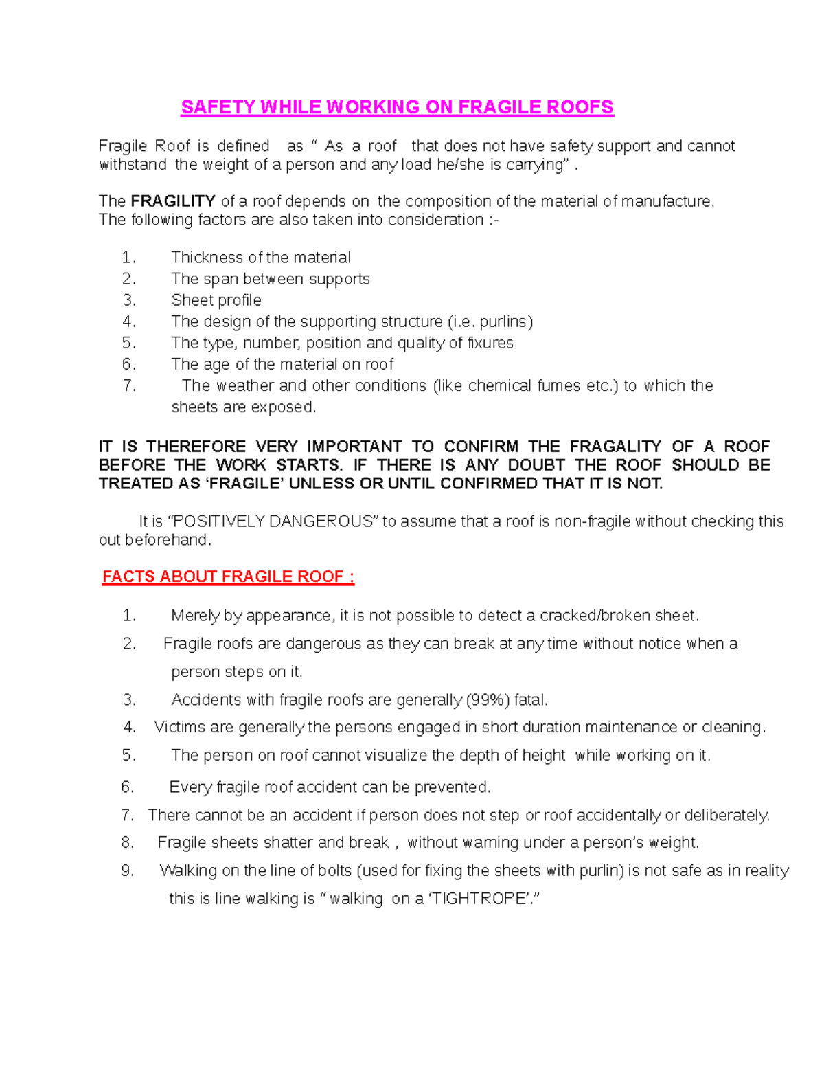 Safety While Working on Fragile Roofs - SAFETY WHILE WORKING ON FRAGILE ...