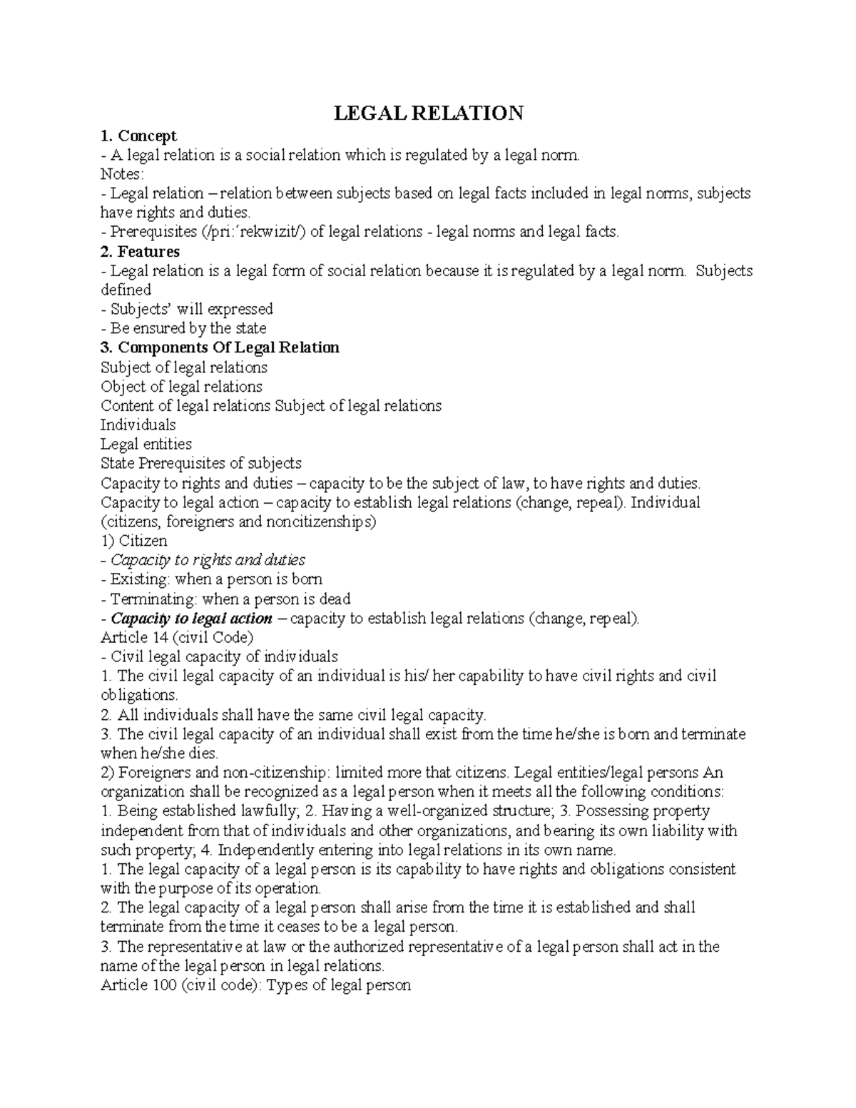 Legal- Relation - all - LEGAL RELATION Concept A legal relation is a ...