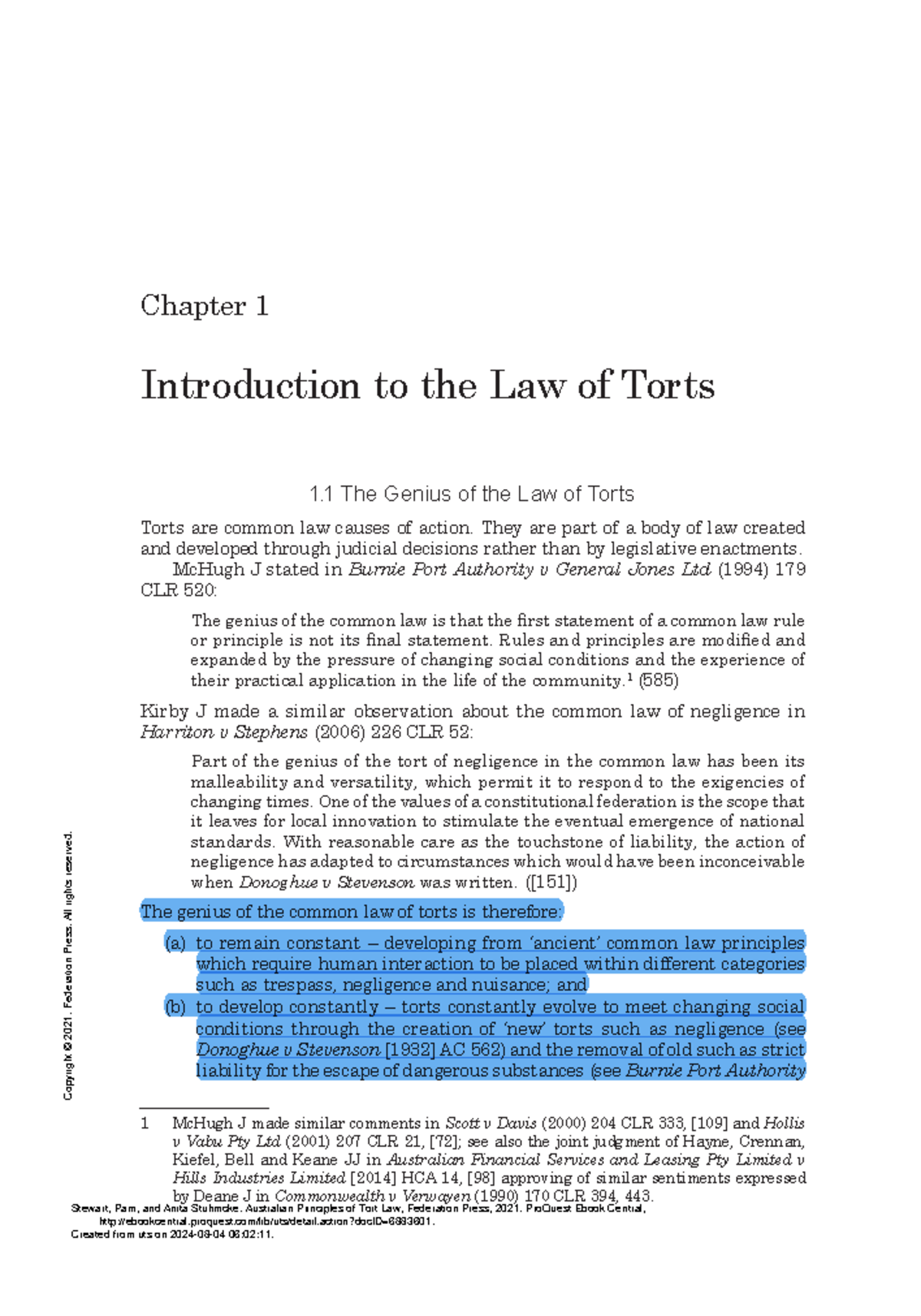 Australian Principles of Tort Law - (Chapter 1 Introduction to the Law ...