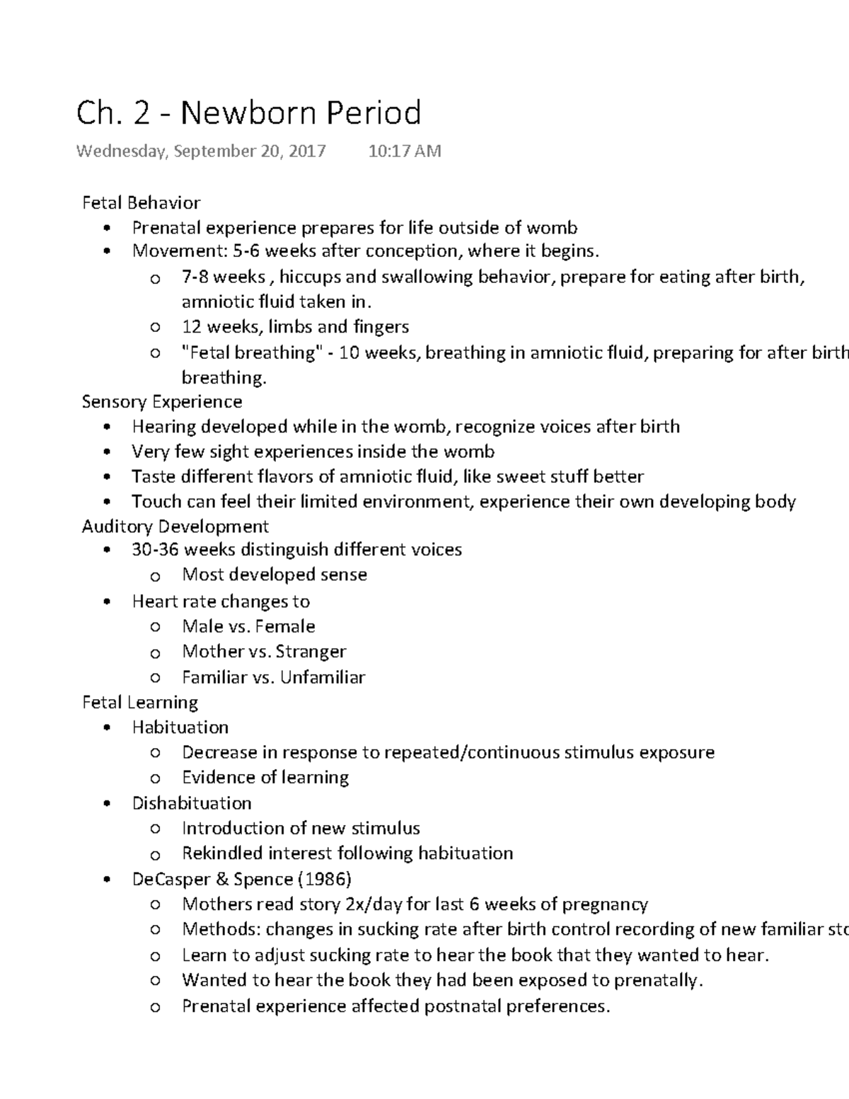 Ch. 2 - Newborn Period - Notes from Dr. Guy's developmental psychology ...