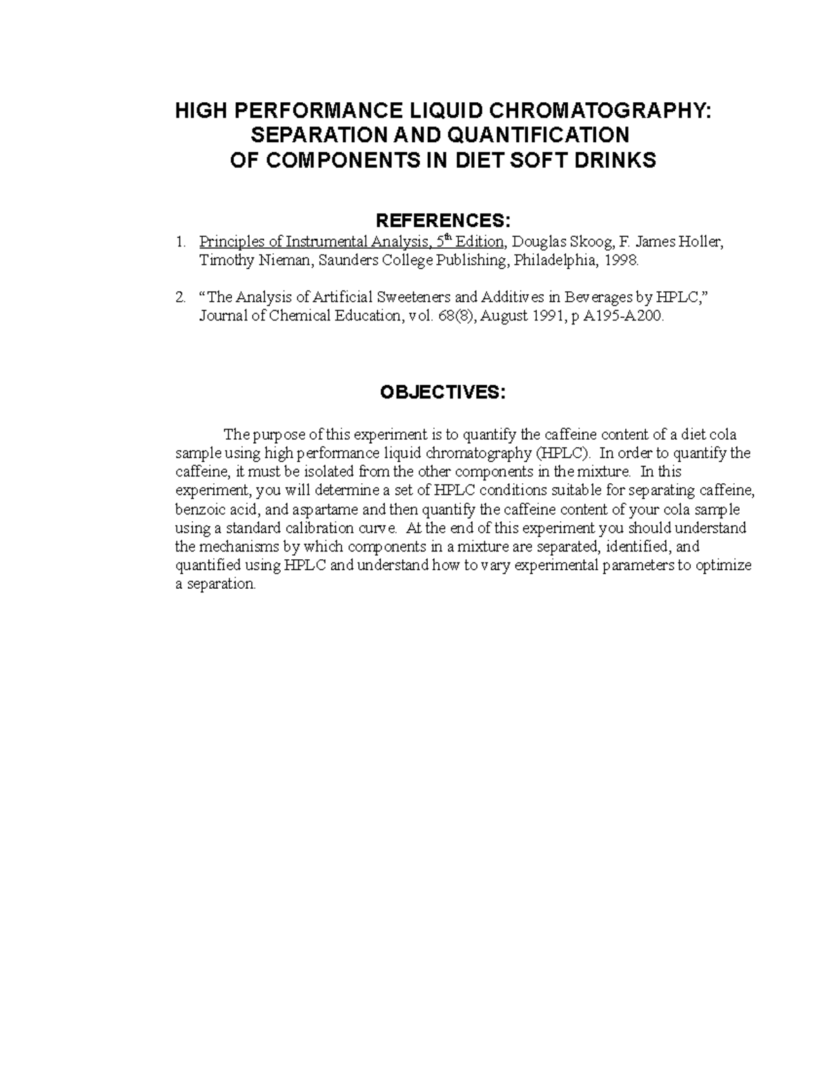 HPLC lab manual - HIGH PERFORMANCE LIQUID CHROMATOGRAPHY: SEPARATION ...