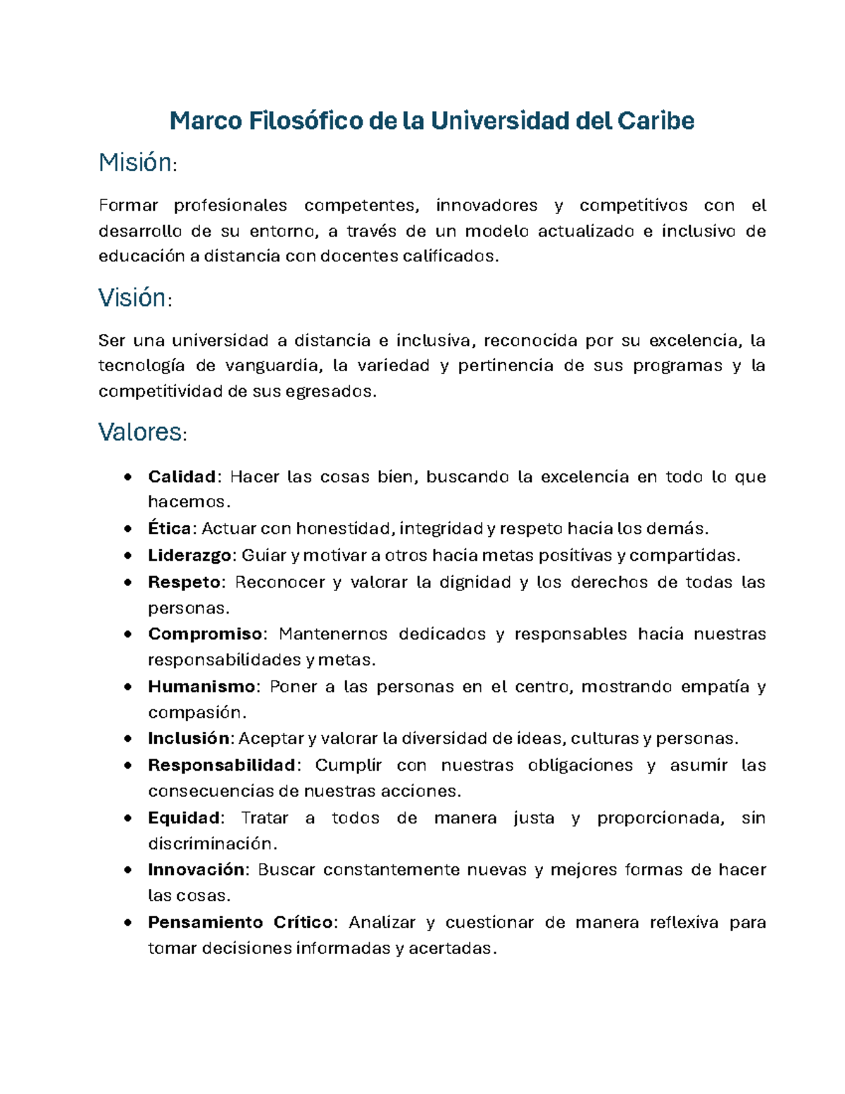 Marco Filosófico de la Universidad del Caribe - Marco Filosófico de la ...