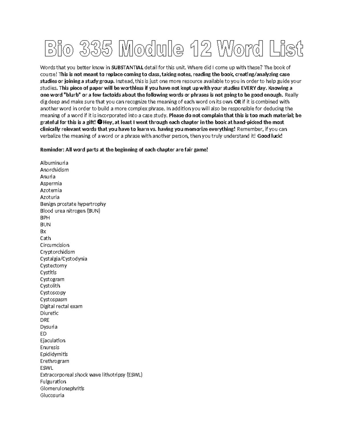 Module 12 Word List 2 - Words that you better know in SUBSTANTIAL detail for this unit. Where ...