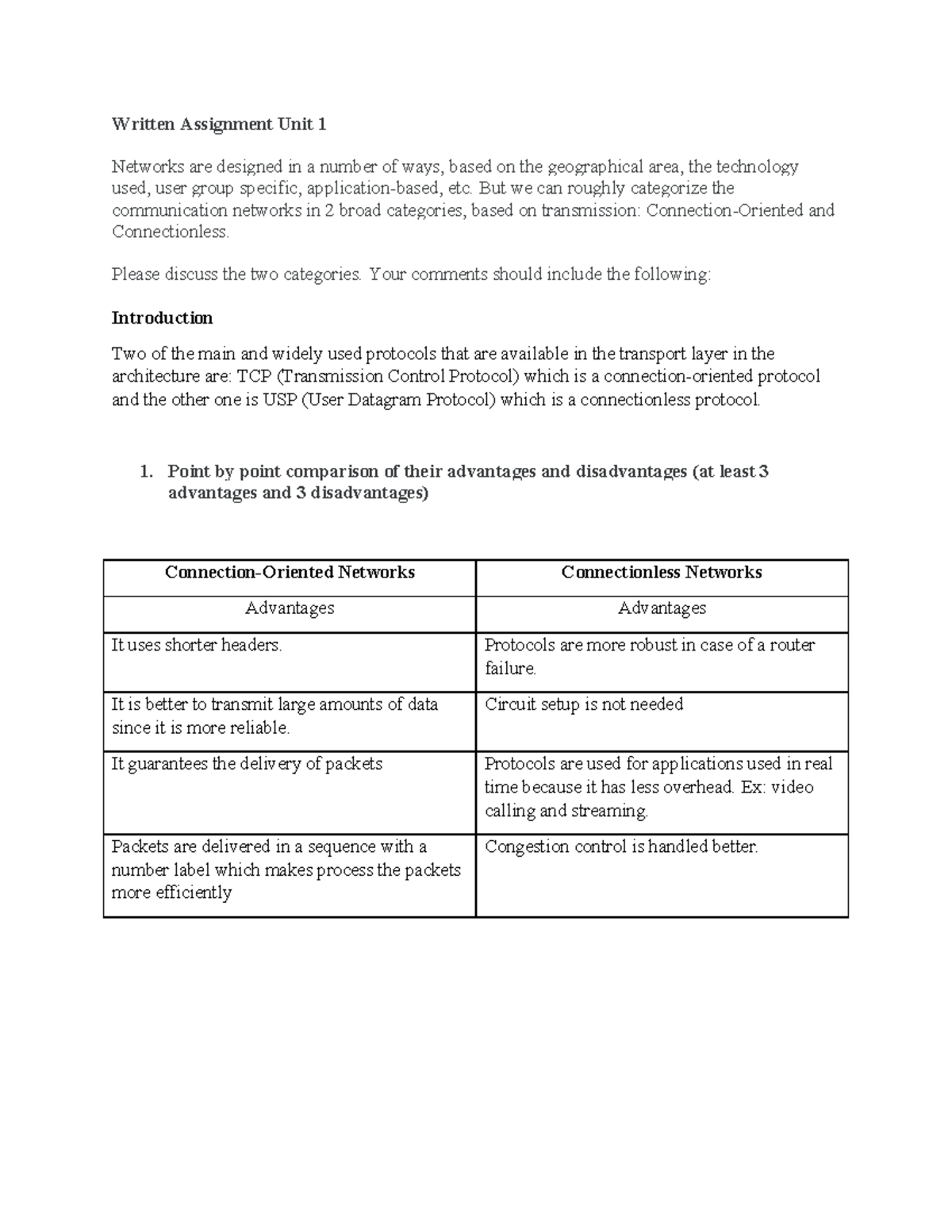Written Assignment Unit 1 - But we can roughly categorize the communication networks in 2 broad ...