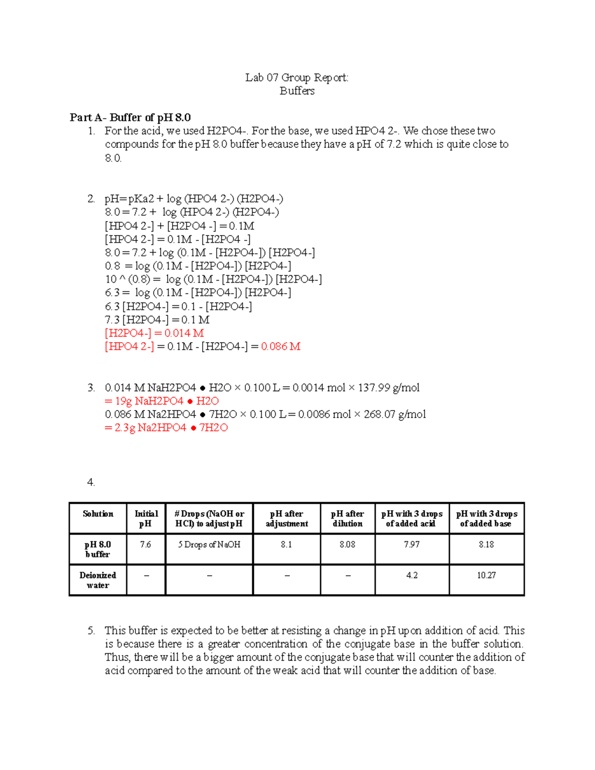 Lab 07 Group Report - Lab 07 Group Report: Buffers Part A- Buffer of pH ...