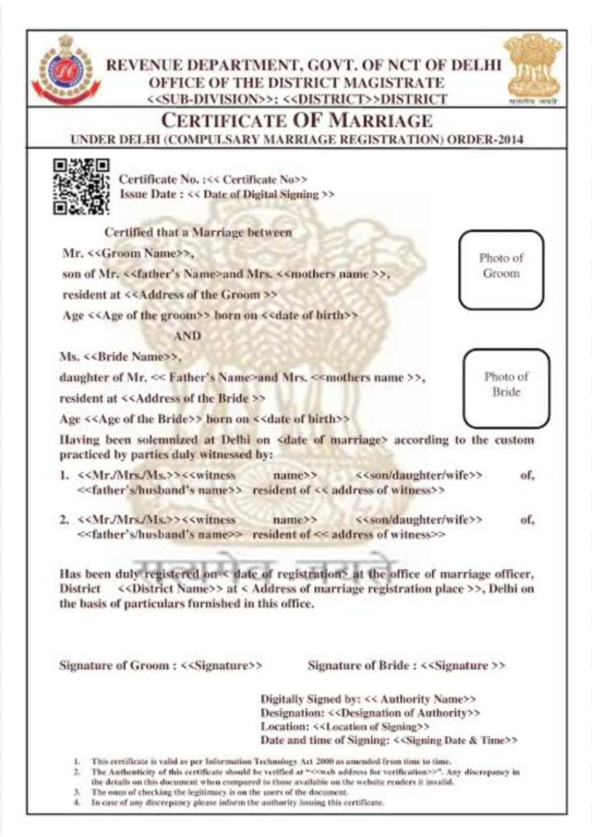 Marriage cert - REVENUE DEPARTMENT, GOVT. OF NCT OF DELHI OFFICE OF THE ...