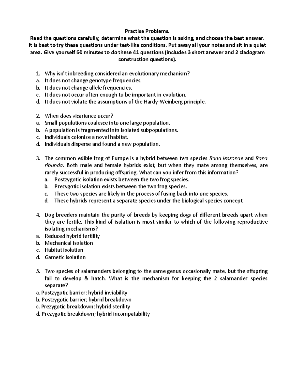 Midterm II Practise Questions W2013 - Practise Problems. Read the ...