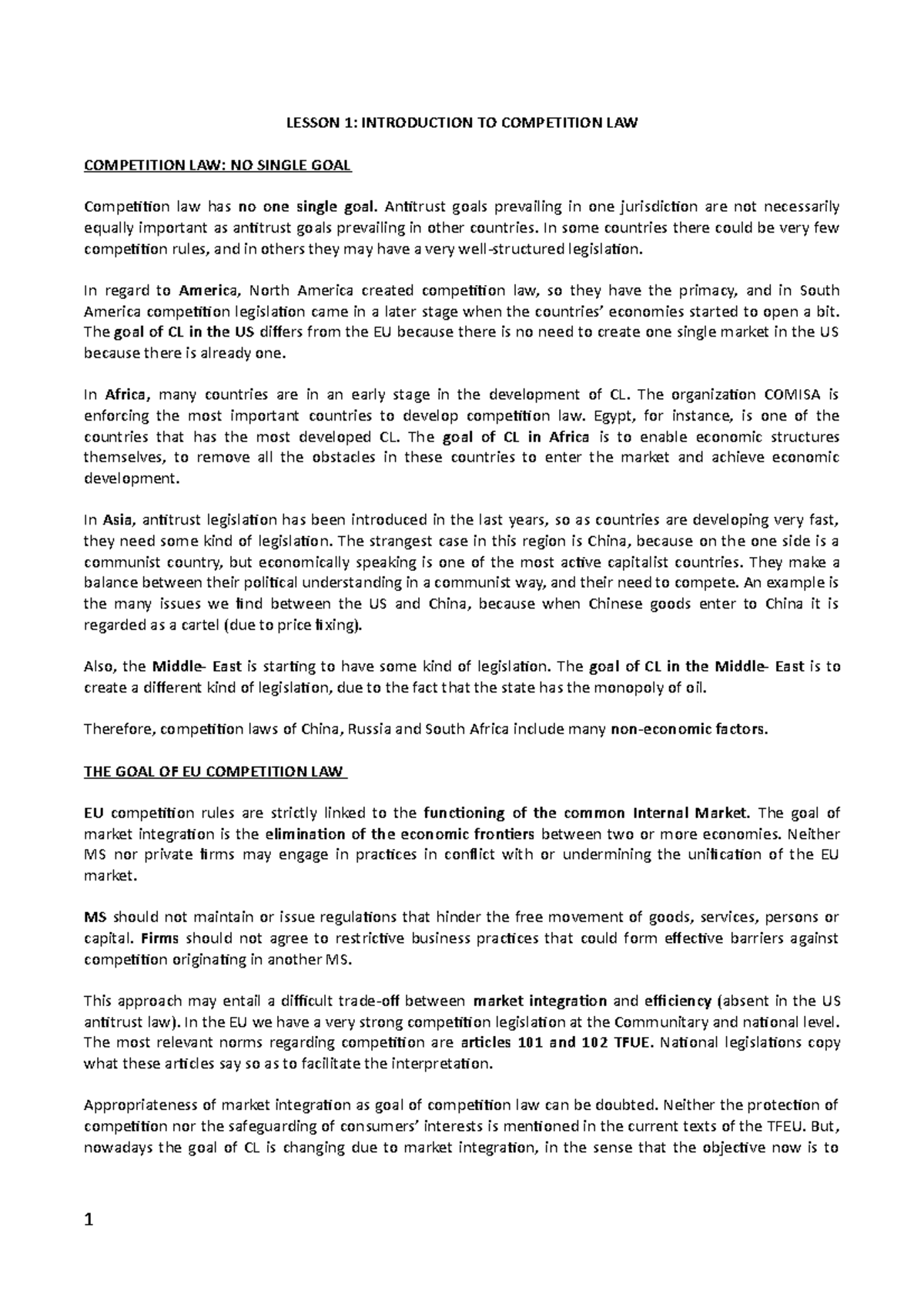 Lesson 1- Introduction TO Competition LAW - LESSON 1: INTRODUCTION TO COMPETITION LAW ...